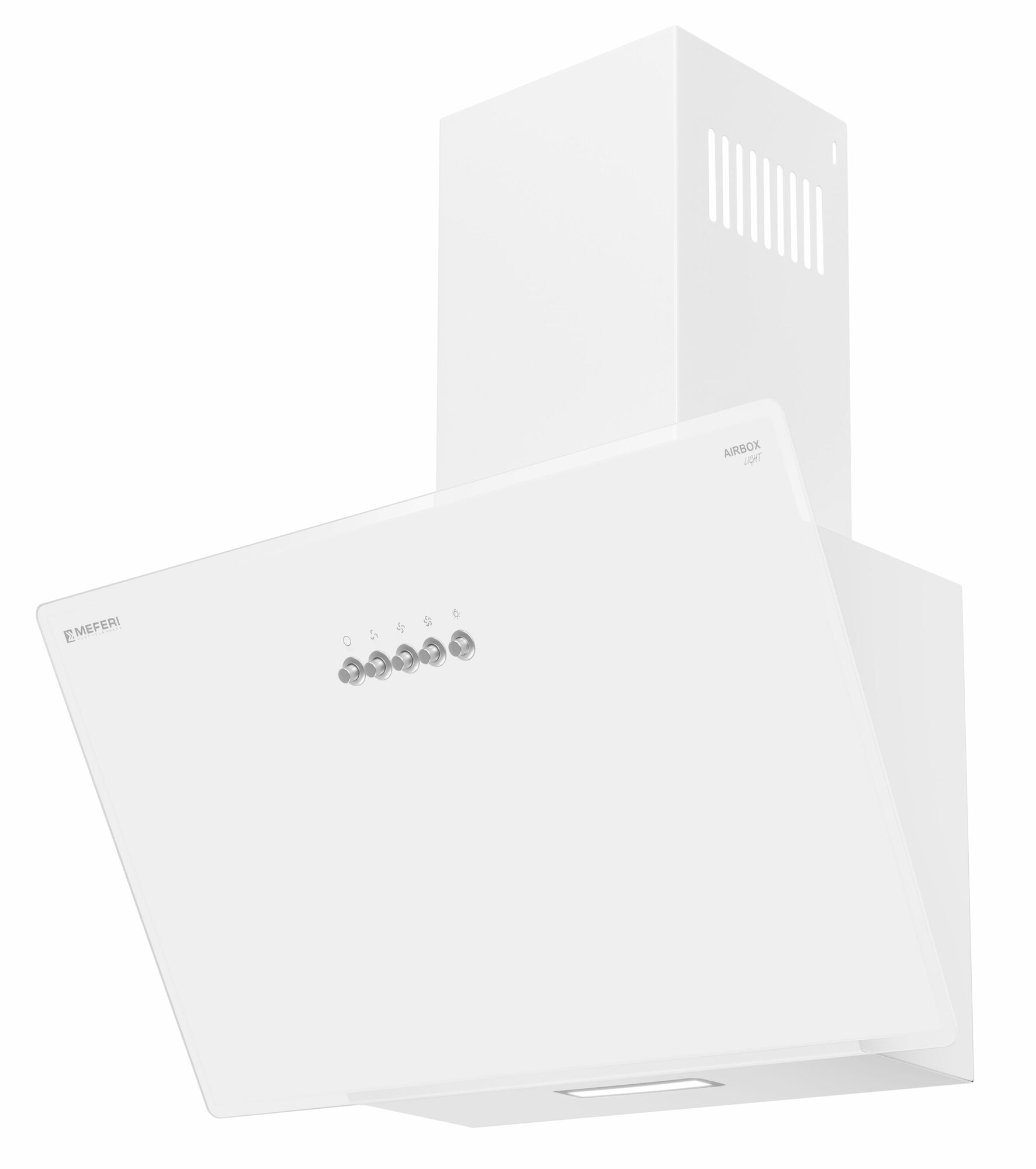 Вытяжка кухонная MEFERI AIRBOX60WH LIGHT на 60 см наклонная, белая, стекло, производительность 650 м3/ч, 3 скорости, низкий уровень шума, режимы отвод и рециркуляция