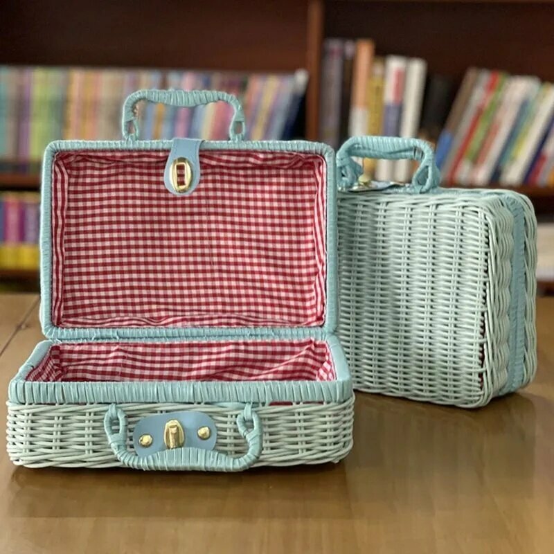 Винтажный плетеный чемодан для хранения - коричневый, 26X18X11CM