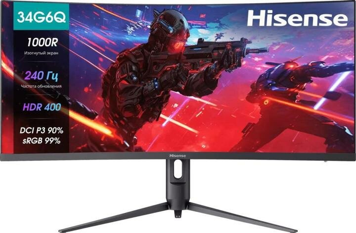 Hisense 34G6Q PRO Монитор Hisense/ 34"/3440x1440, изогнутый, VA/ELED, 21:9, матовое/антибликовое, 240Гц, время отклика
