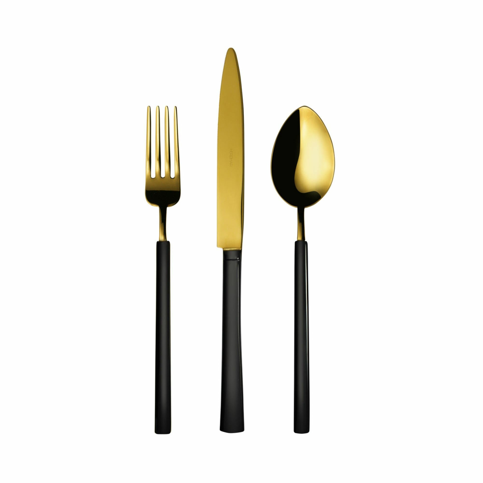 Столовые приборы Herdmar VINTAGE MAT BLACK GOLD 97, сталь 18/10, цвет матовый черный и золото, 24 шт. (6 ложек + 6 вилок + 6 ножей + 6 чайных ложек) подарочная коробка