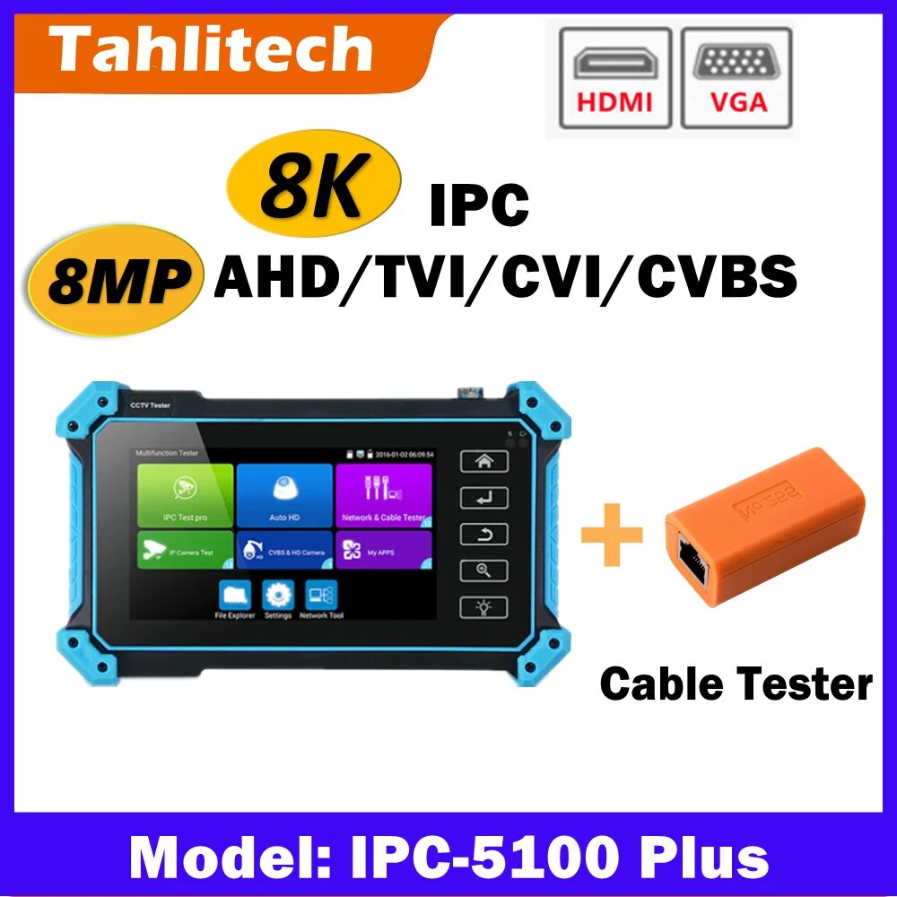 Тестер IP-камер CCTV Tahlitech AHD мини-монитор 5,4 дюйма 4K 8K HDMI VGA PoE монитор инструмент для тестирования кабелей CFTV IP-камера CCTV