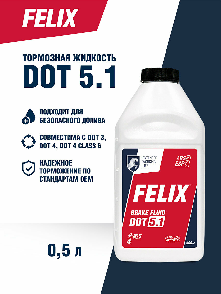 Тормозная жидкость Felix DOT 5.1, 0,5 л