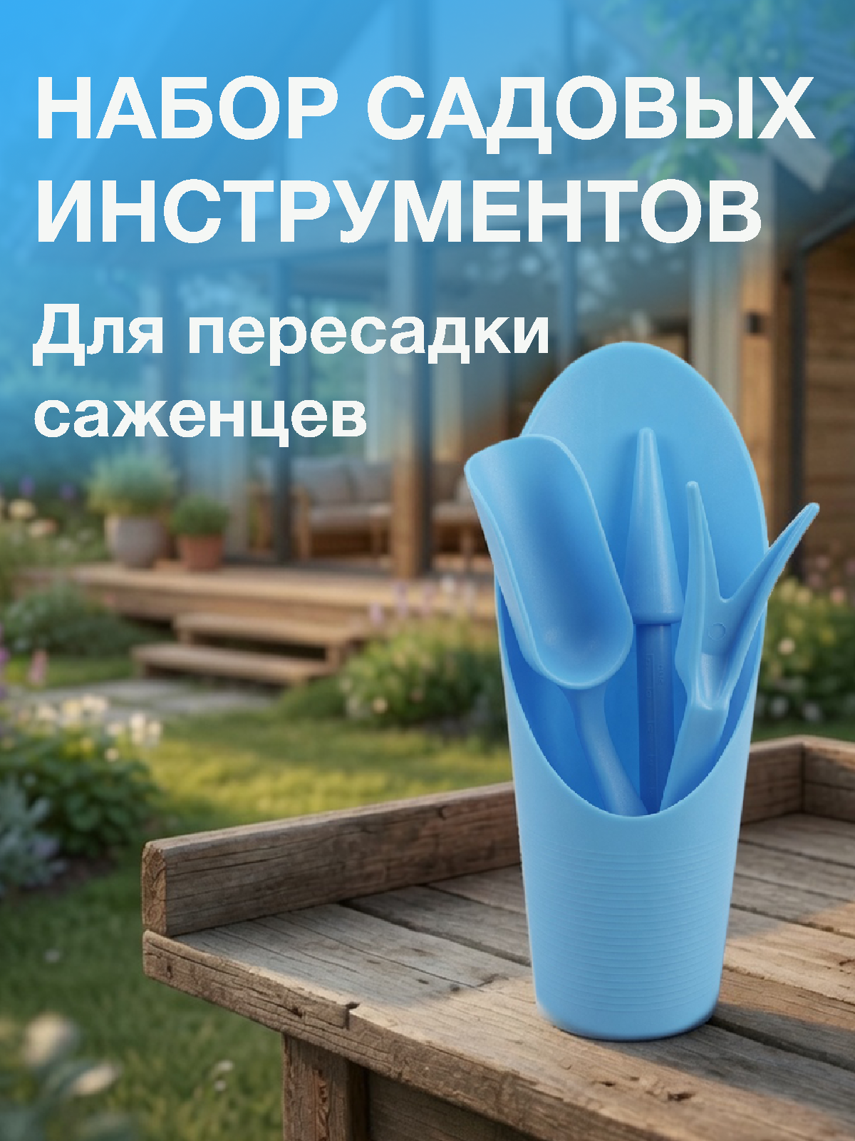 Набор садовых инструментов "Алоэ" для пересадки саженцев, суккулентов 4 предмета, цвет голубой