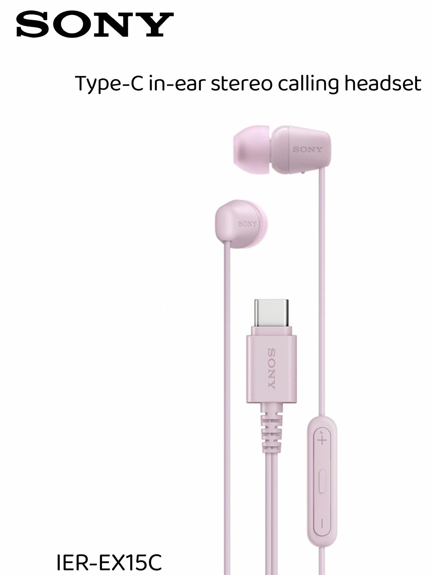 Sony Наушники проводные с микрофоном IER-EX15C, USB Type-C, светло-розовый