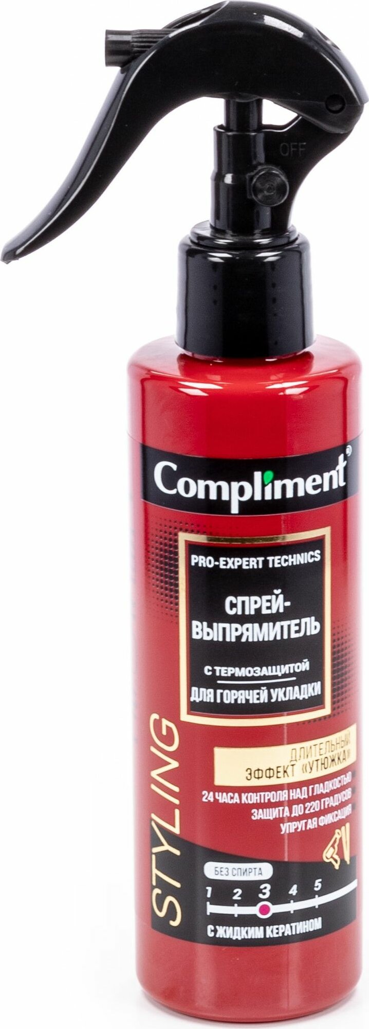 Compliment / Комплимент Pro-expert techics Спрей-выпрямитель для волос с термозащитой для горячей укладки, упругая фиксация, с жидким кератином, 200мл / уходовая косметика