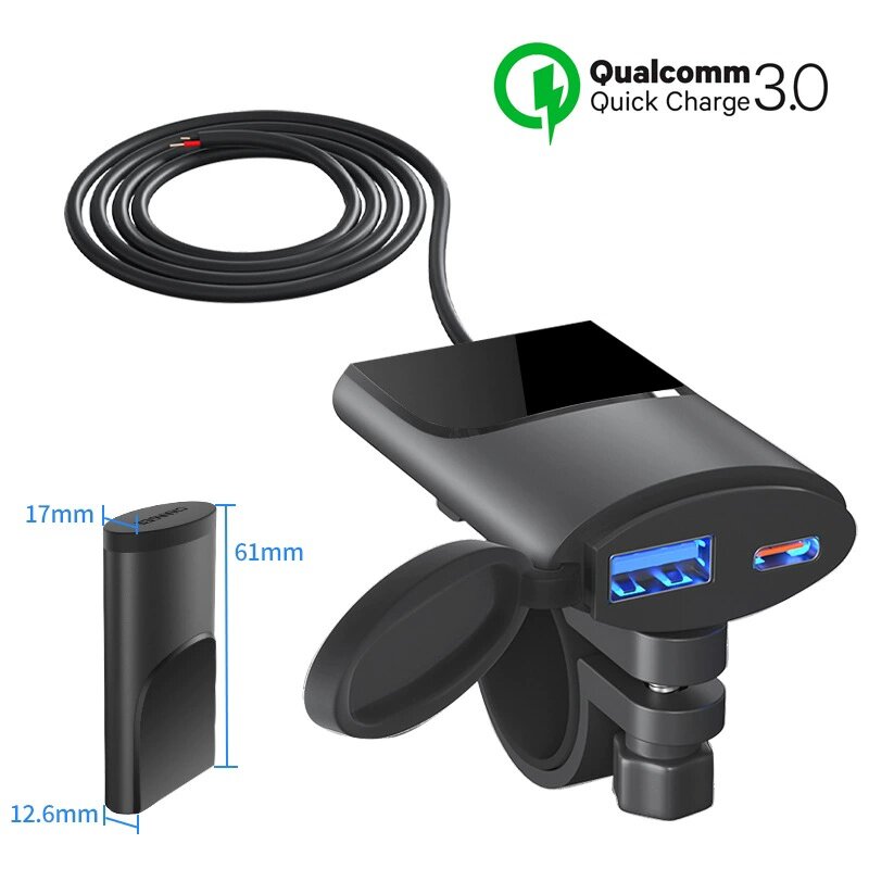 Ультратонкое автомобильное зарядное устройство PD+USB, быстрая зарядка QC3.0 для мотоцикла, автоотключение