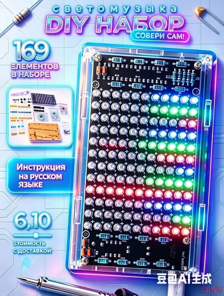 DIY набор для сборки светодиодного музыкального спектроанализатора, звуковой индикатор