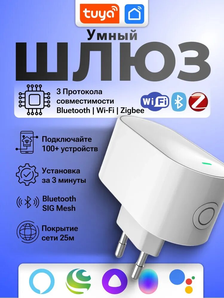 Умный беспроводной универсальный шлюз Zigbee 3.0, Bluetooth, WiFi, в розетку 220v