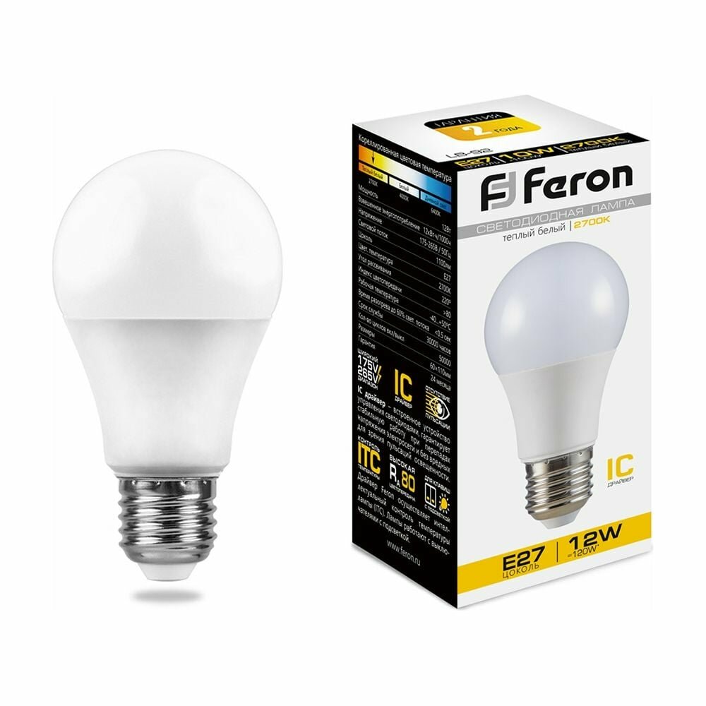 Светодиодная лампа E27 12W 2700K FERON LB-93 25489