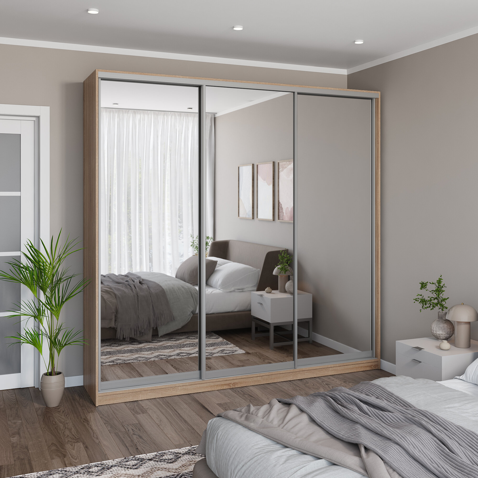 Шкаф купе для одежды "MELIA" сонома зеркальный 250 х 58 х 230 см (ШхГхВ)