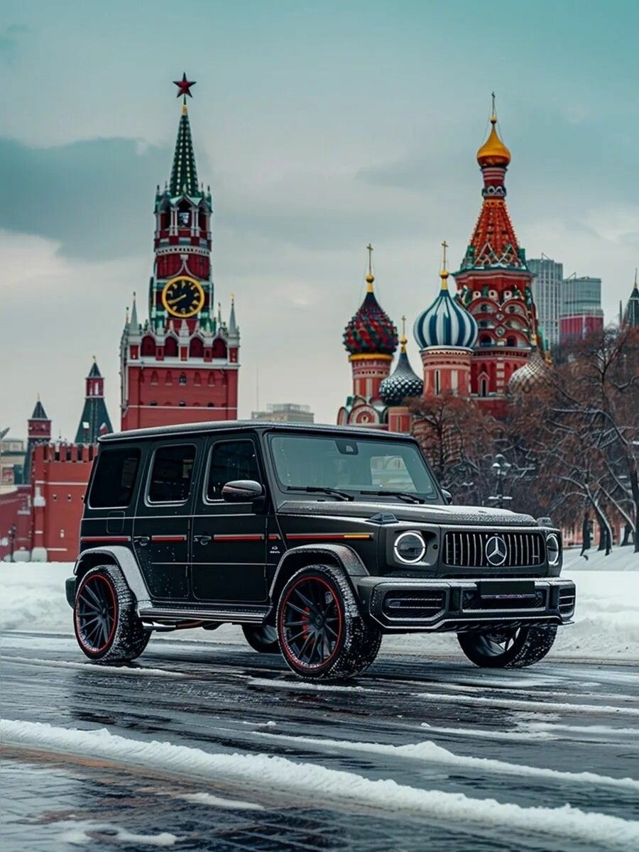 Постер(40х50 см). Авто - Mercedes-Benz G-Klasse на Красной площади