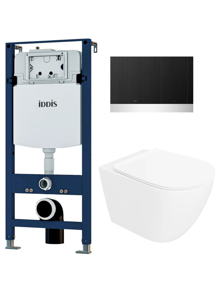Комплект 4 в 1: Инсталляция IDDIS Профикс (Profix) PRO0000i32 / Унитаз подвесной STWORKI Готланд S13401WH безободковый, с микролифтом / Кнопка Юнификс (Unifix) UNIS1MBi77, Комплект креплений