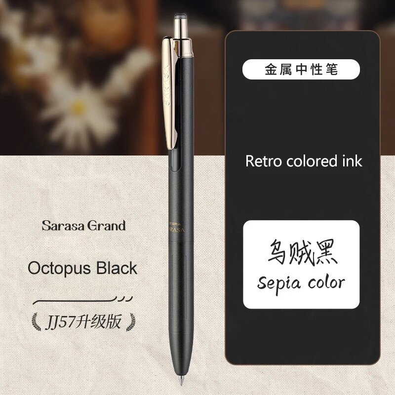 Ретро гелевая ручка ZEBRA JJ57 металлическая 0,5 мм Черный, Octopus Black