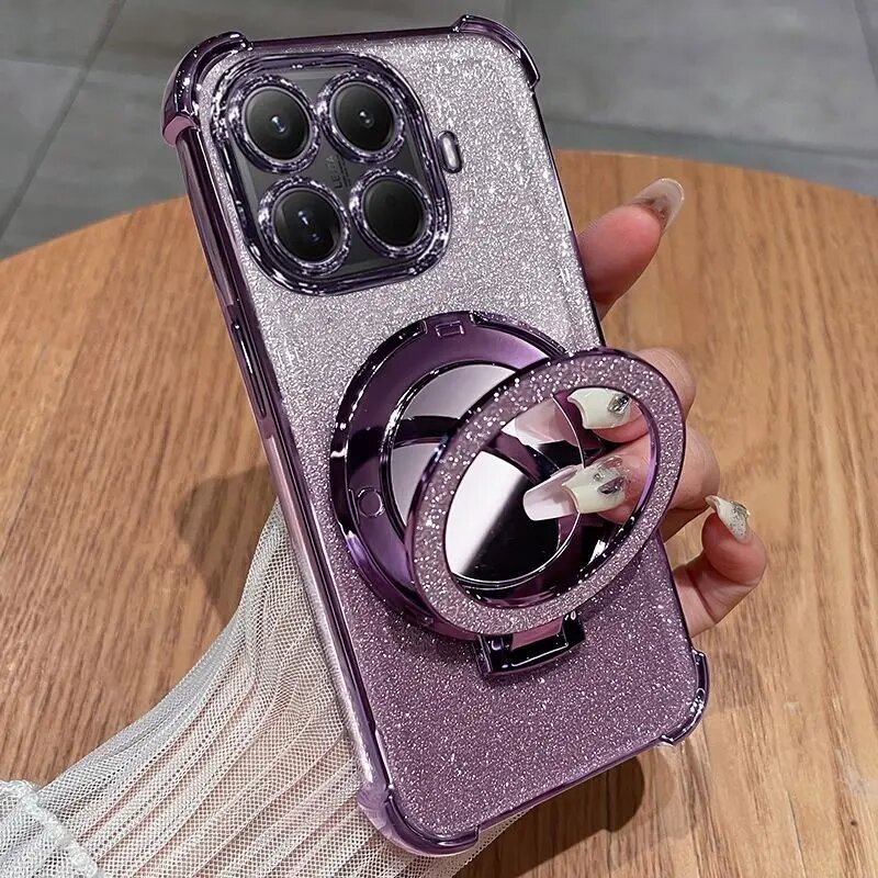 Фиолетовый чехол на Xiaomi 17T с зеркалом и подставкой