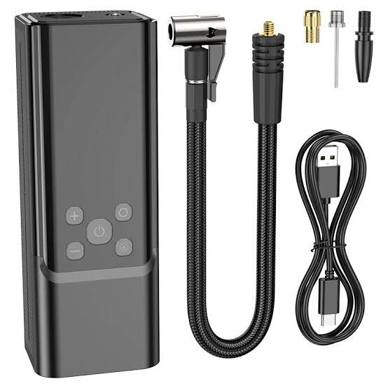 Портативный насос для авто, мячей, велосипеда Hoco ZP7 Maddy 2-in-1, 5000 mAh, LED фонарик и дисплей, Черный
