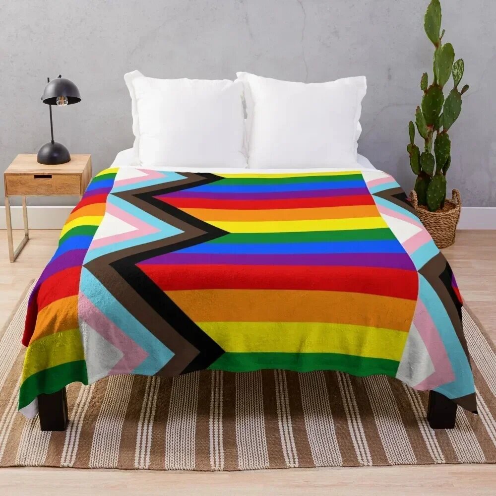 Плед с флагом Progress Pride, уютный плед, подарок на день рождения для него и для нее