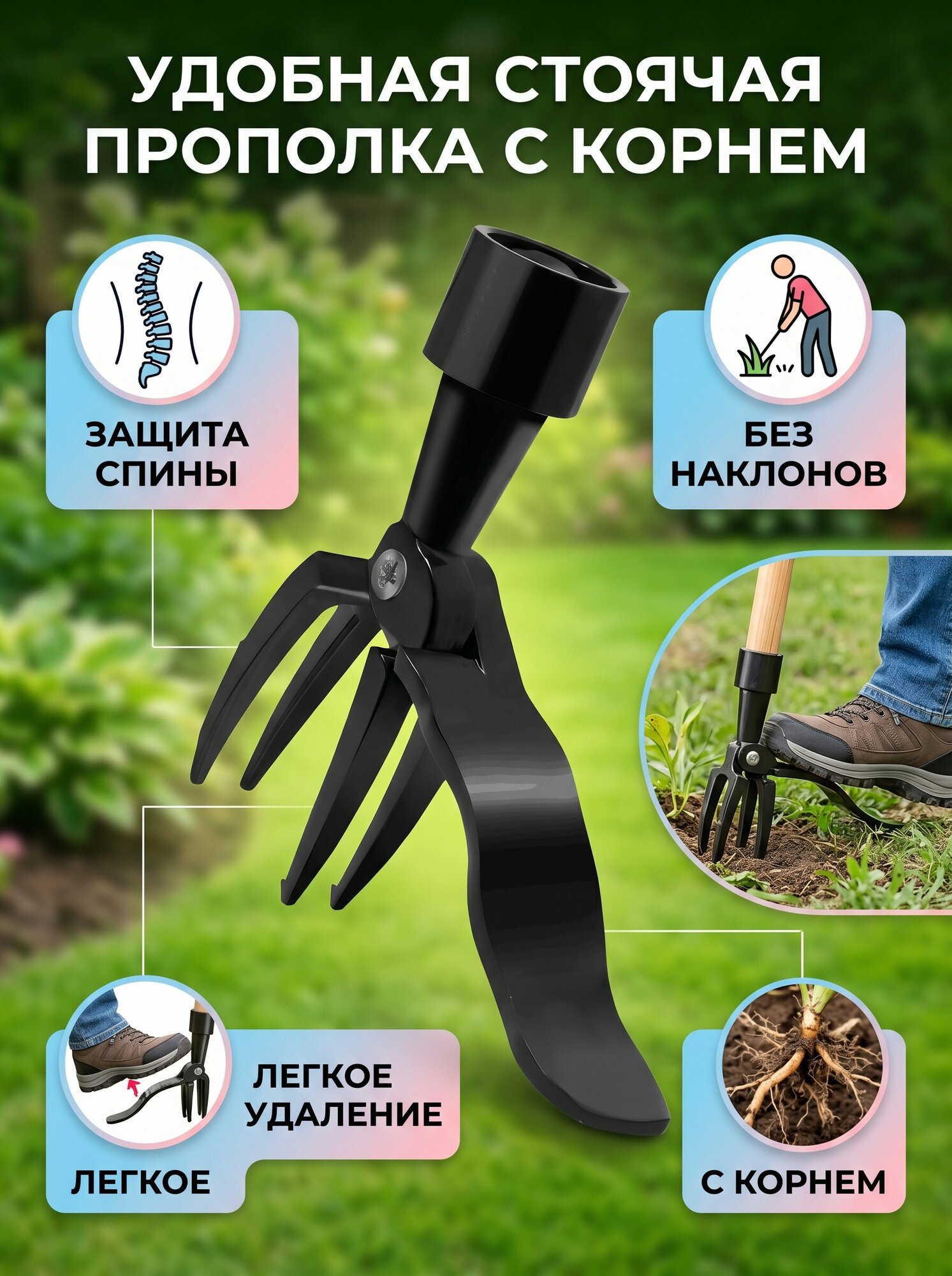 Ручной инструмент для прополки из нержавеющей стали с нескользящей поверхностью, портативный, садовый инструмент для удаления сорняков.