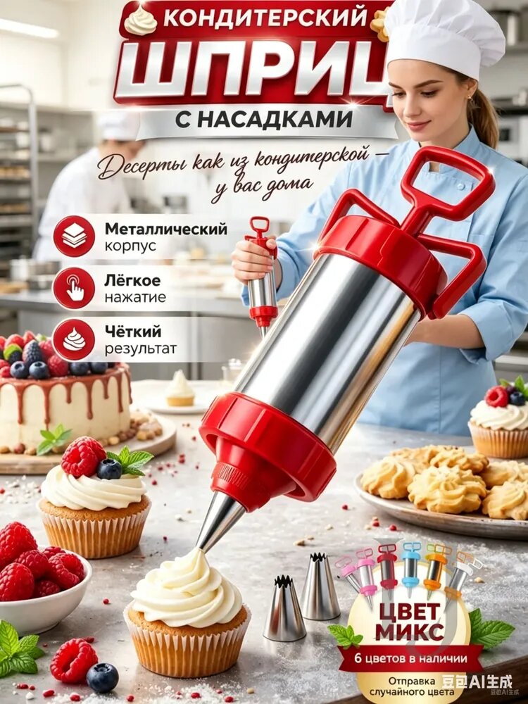 Шприц кулинарный, насадок: 3 шт