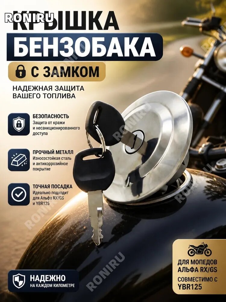 Крышка бензобака с замком для мопеда Альфа RX/GS, подходит для мотоцикла YBR125 запираемая защита топливного бака