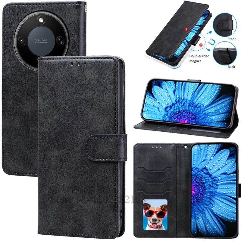 Чехол-книжка из кожи для Honor Magic8 Lite, чехол-кошелек для Honor Magic 8 Lite, Черный, Black