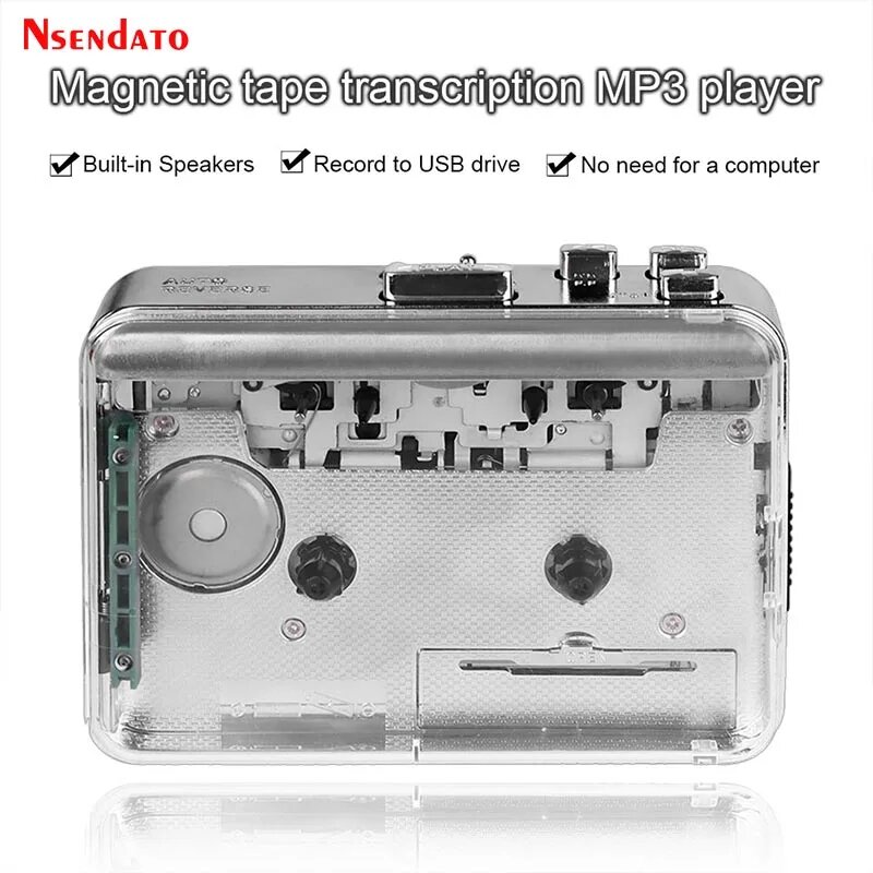 NSendato прозрачный USB-кассетный плеер с динамиком