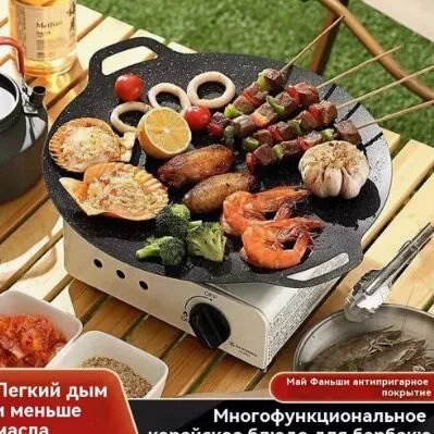 Сковорода-гриль без крышки с фиксированной ручкой, алюминий, 28 см, Черный