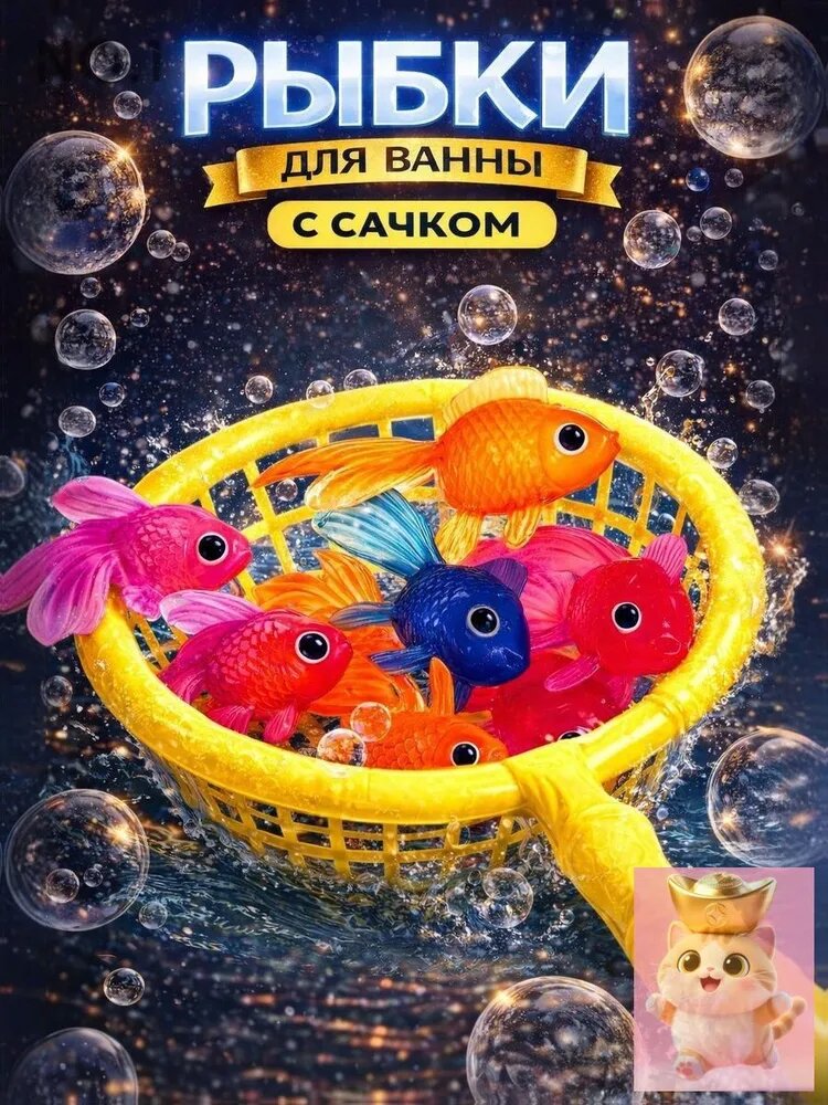 Игрушки для купания в ванной для малышей набор рыбок 10 штук+сачок