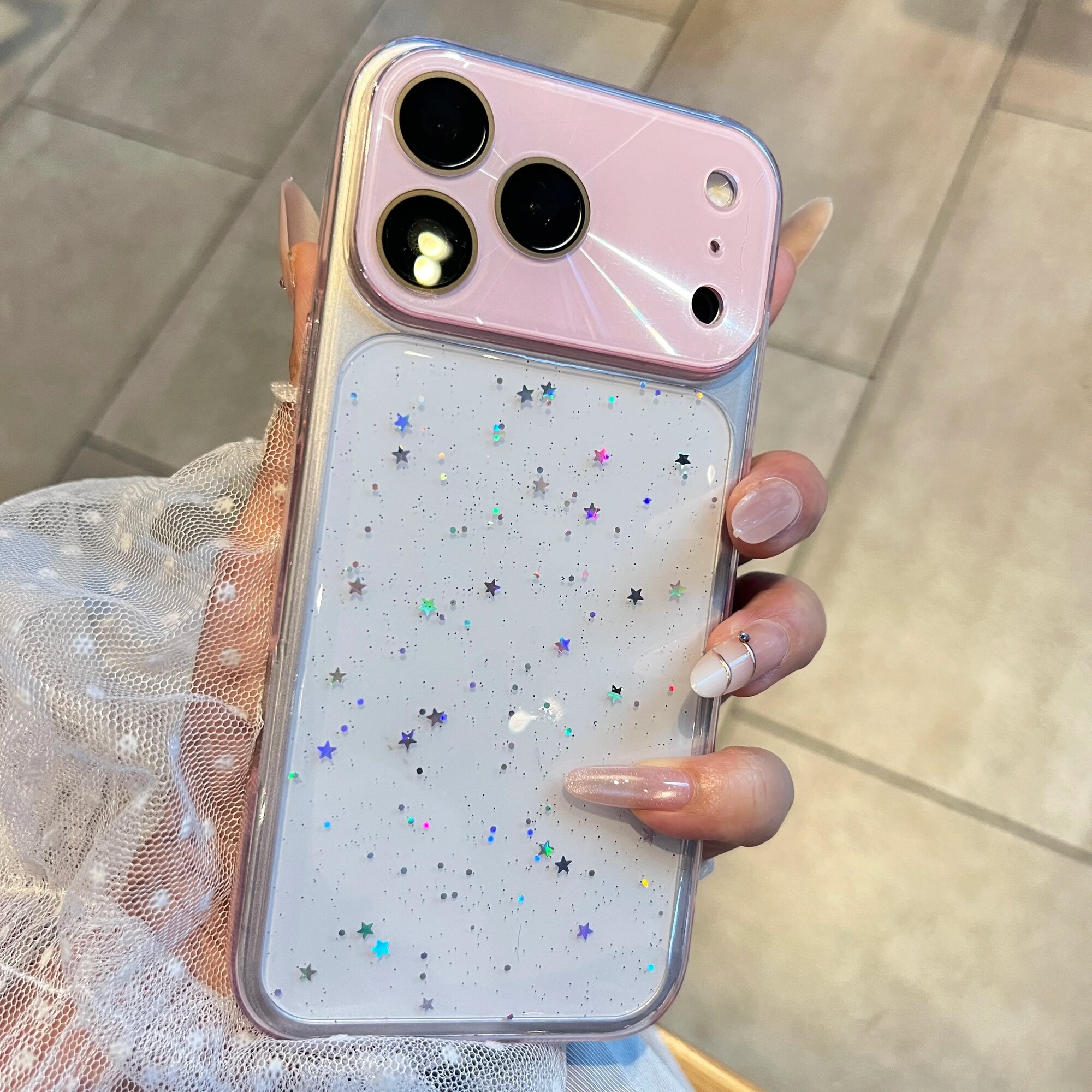 Чехол для iPhone 14 Pro Max, Sweet Pink, звезды