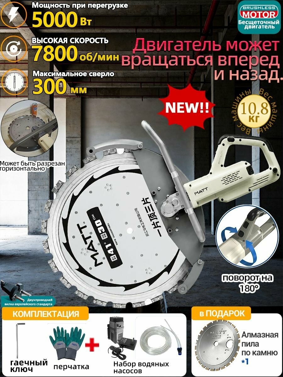 Мощная машина для нарезания канавок, не требующая регулировки бесщеточная дисковая бензопила для резки бетона, предназначенная для резки и обработки бетонных стен.