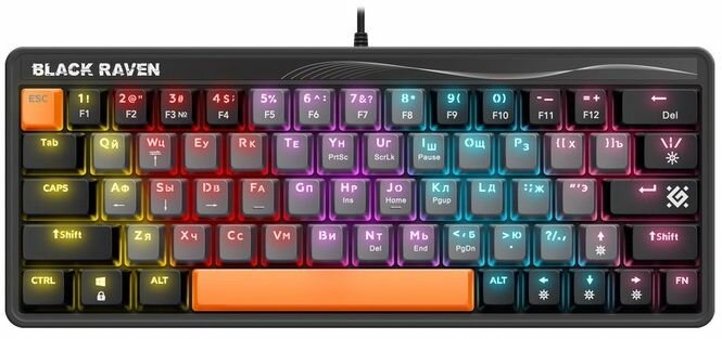 Игровая клавиатура DEFENDER BLACK RAVEN чёрно-серая (USB, OUTEMU RED, радужная подсветка, 63 кл, GK-417)