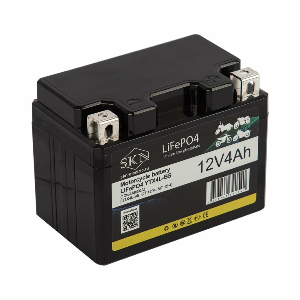 Аккумулятор для мототехники SKN LiFePO4 YTX4L-BS (12V/4Ah/50A) [UTX4L-BS, CT 1204, MT 12-4] 025253