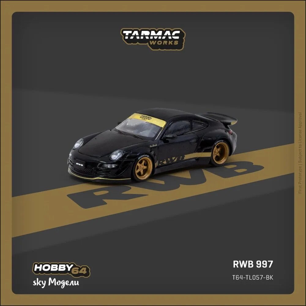 Машинка Tarmac works 1:64 Porsche RWB 997 Black, масштаб 1/64, цвет Черный