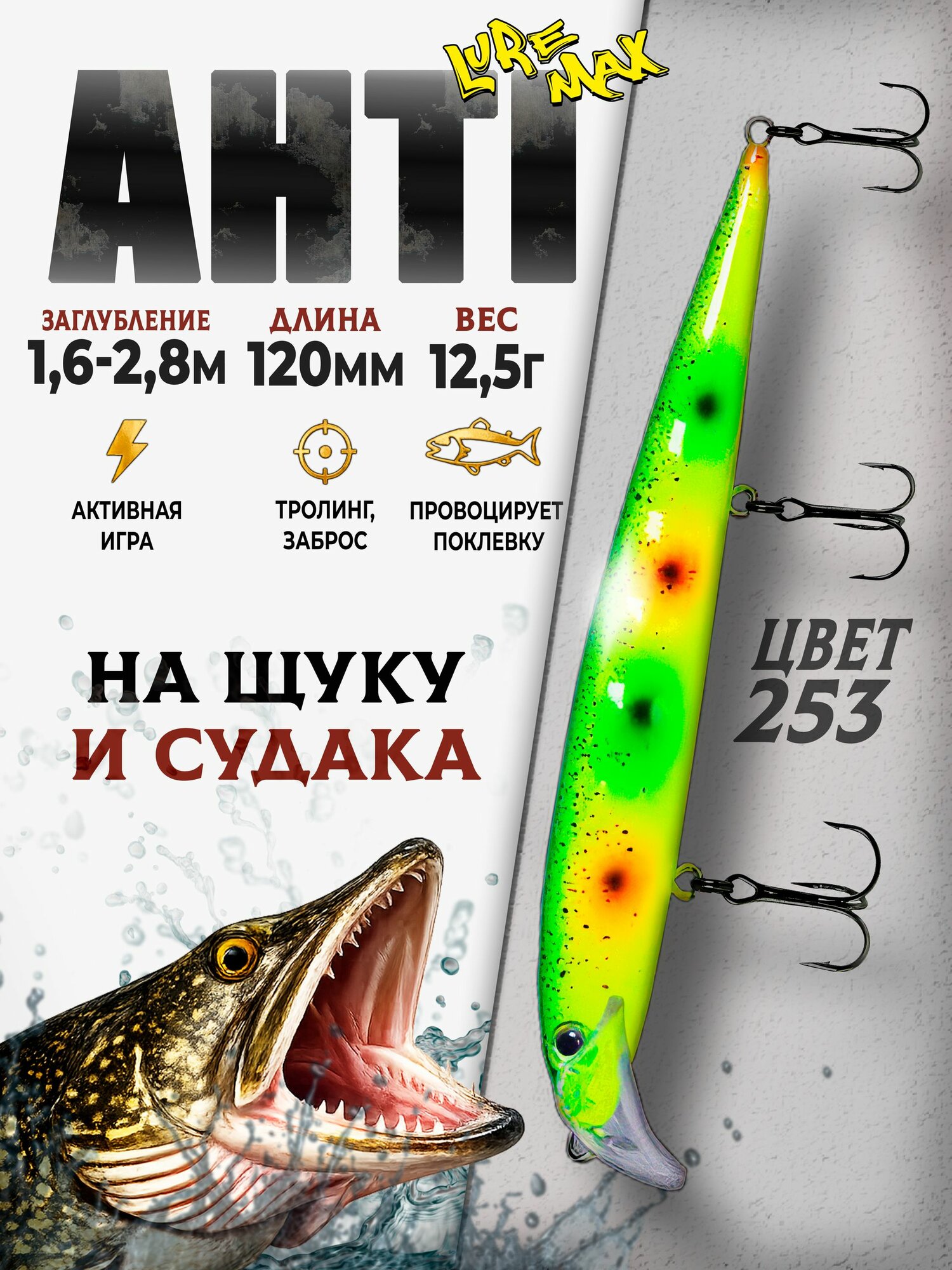 Воблеры для рыбалки LureMax AHTI 120FMDR-253, 12,5 г, воблер на щуку, для троллинга, плавающий