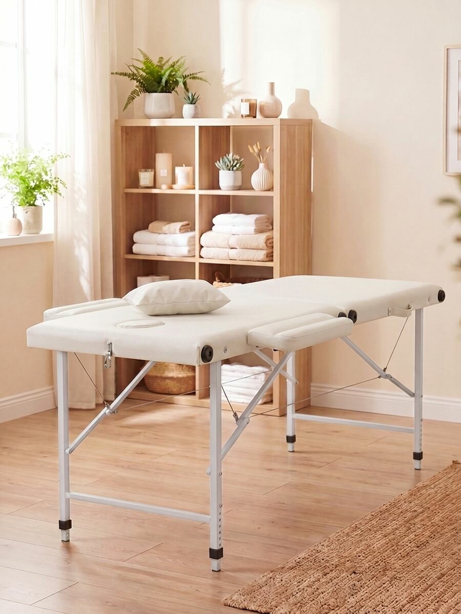 Массажный стол складной с регулировкой высоты Massagecomplekt, 190*70, c подлокотниками, белый