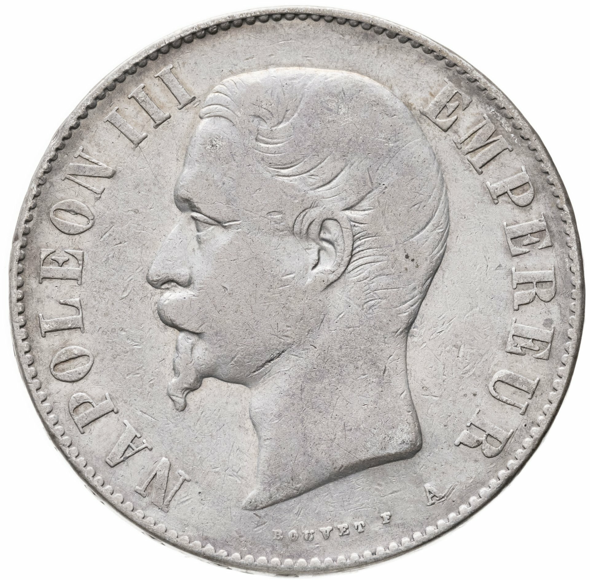 Франция 5 франков francs 1856 Наполеон III, Серебро 900, в сохранности VF