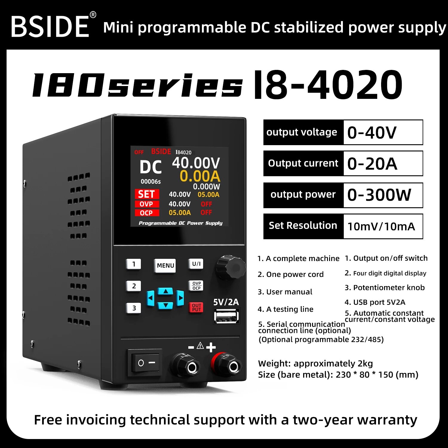 Лабораторный регулируемый источник питания BSIDE DC Laboratory Regulated Power Supply Programmable 30V/10A 40V/20A с регулируемым рабочим столом, предустановленным стабилизатором тока, с функцией включения/выключения