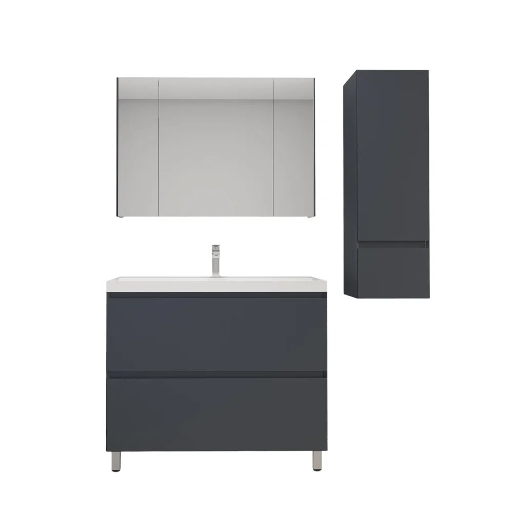 Мебель для ванной комнаты Style Line Манхэттен 100 напольная, графит, раковина Florentina Астория 100 белая