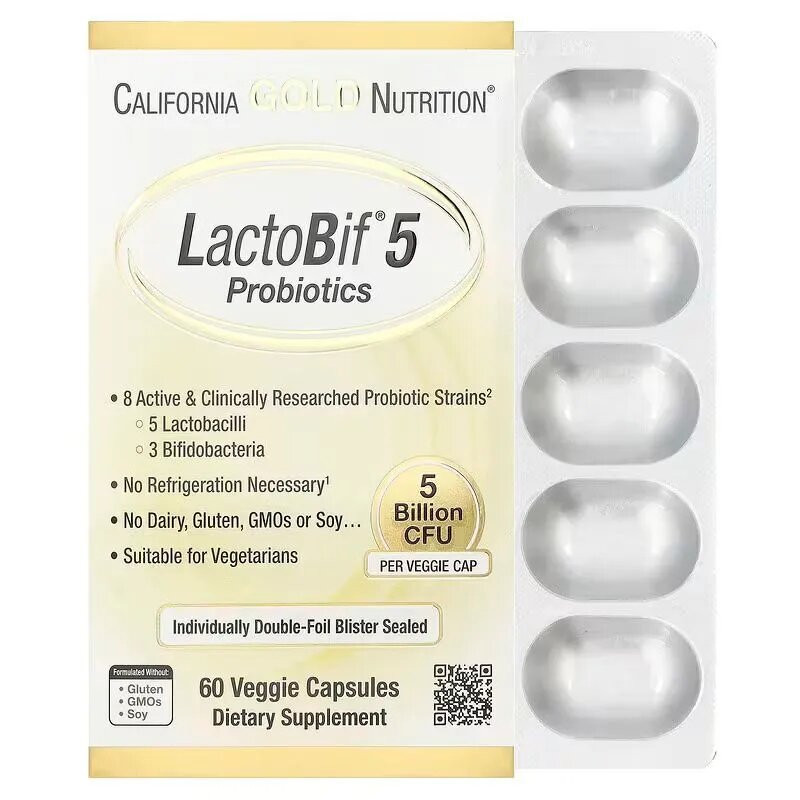 LactoBif, Пробиотик 5 млрд КОЕ, 60 шт. (California Gold Nutrition)