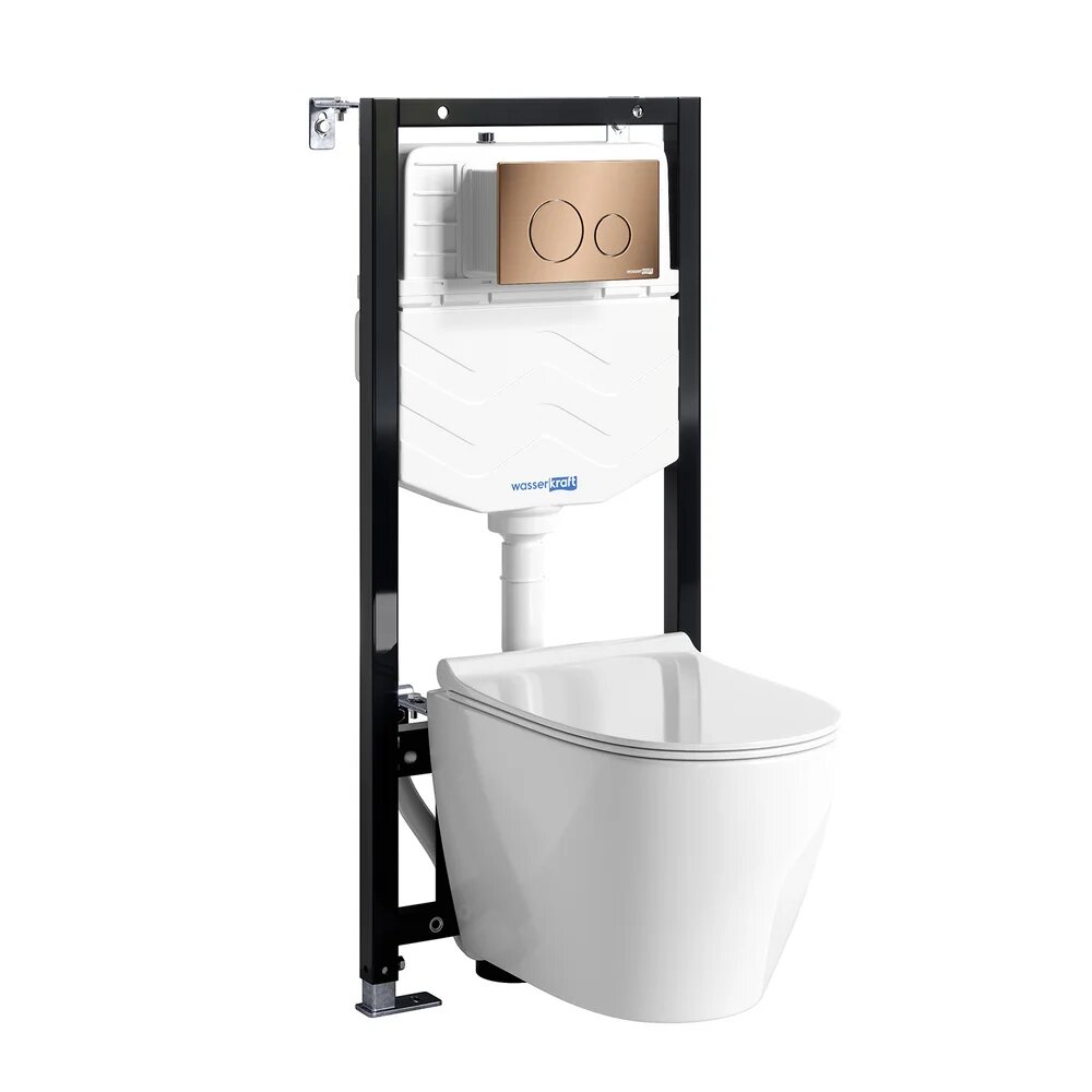 Комплект Унитаз подвесной WasserKRAFT Mindel H002 безободковый / Крышка для унитаза E034 / Система инсталляции для унитазов Aller 10TLT.010. ME, Кнопка смыва RG02
