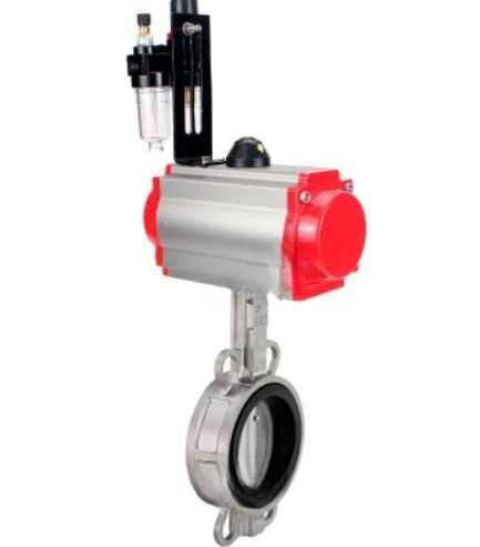 Затвор дисковый поворотный DN.ru 316L-316L-VITON Ду200 Ру16, корпус - нержавеющая сталь 316L, диск - нержавеющая сталь 316L, уплотнение - VITON, с пн. прив SA-160, пн. расп PND2-S1EM-52-1NC-J08-220VAC NAMUR и БПВ APU1-10-40-V08