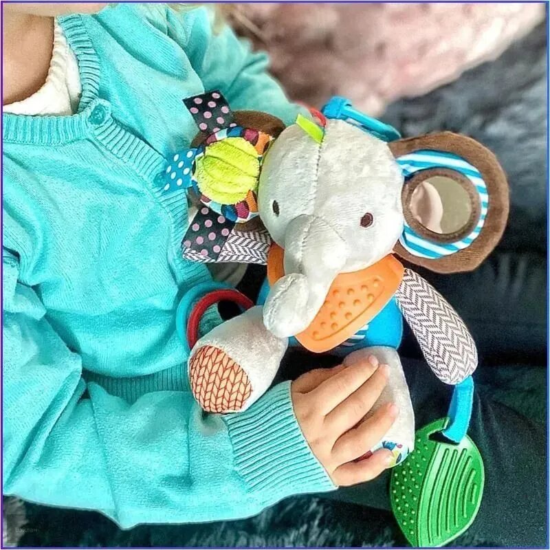 Игрушка на кроватку или коляску, подвеска мягкая для детей с прорезывателем, слон