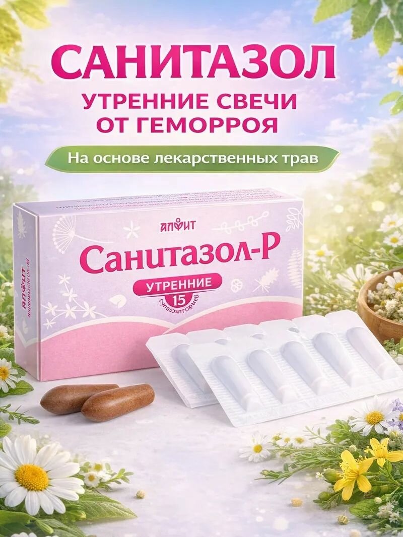 Свечи Санитазол-Р (утренние), 15 шт. Противогеморроидальные