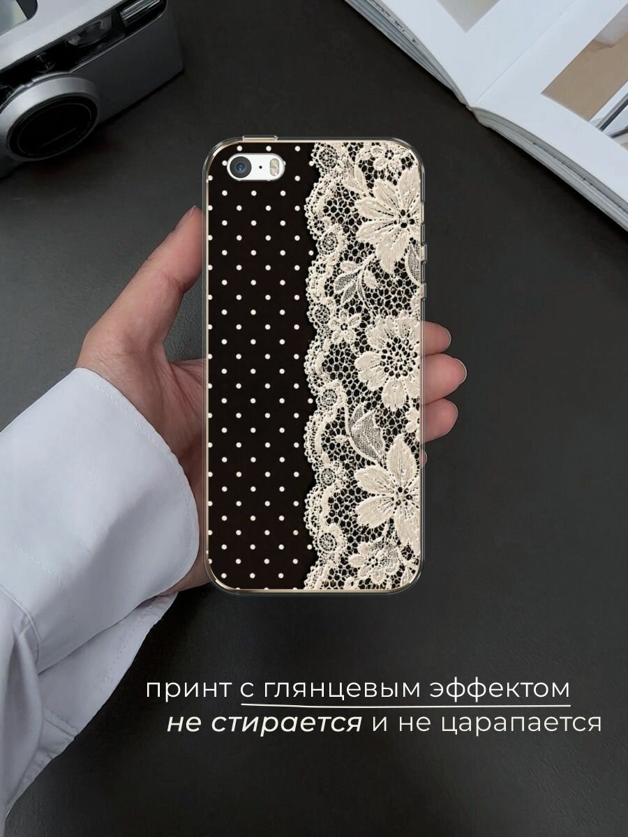 Силиконовый чехол на Apple iPhone 5/5S/SE / Айфон 5/5S/SE с принтом Кружево и горошек — фото 1