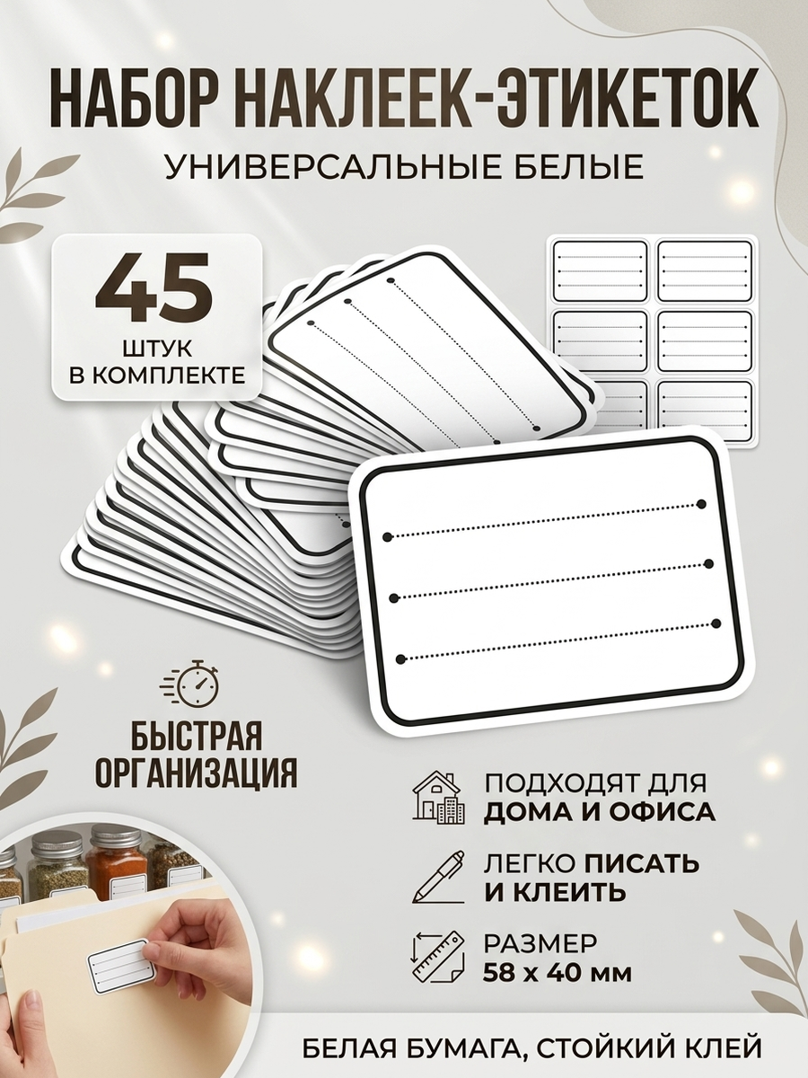 Наклейки универсальные, 45 штук, размер 58 х 40