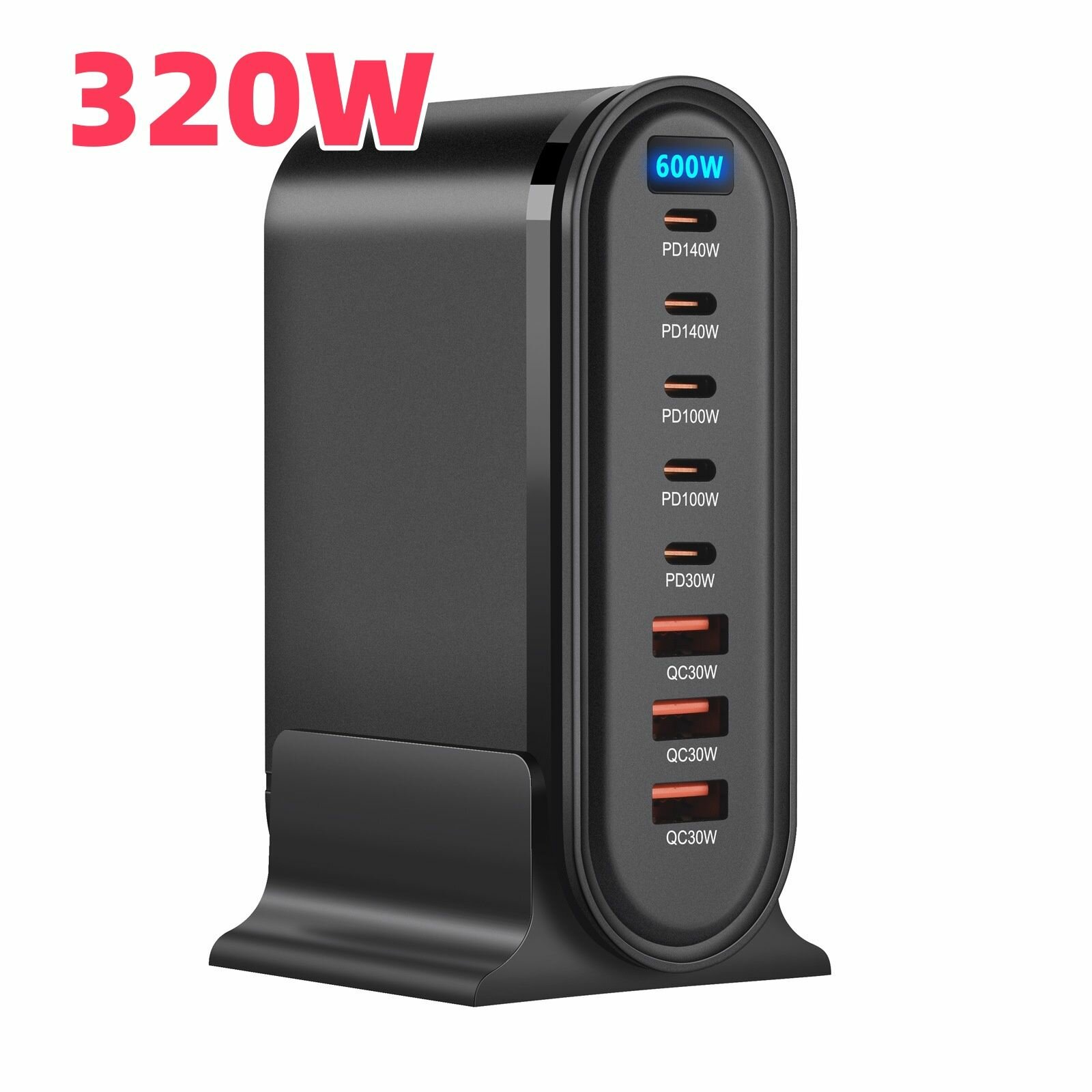 Мощный GaN блок питания 600W/500W/440W/320W с дисплеем, много портовое сетевое зарядное устройство PD для ноутбука, теле