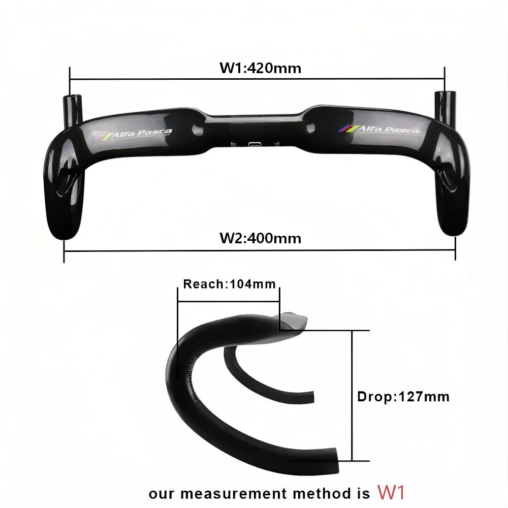 Alfa Pasca Карбоновый руль для шоссейного велосипеда красный 400/420/440 мм Black UD Glossy 420