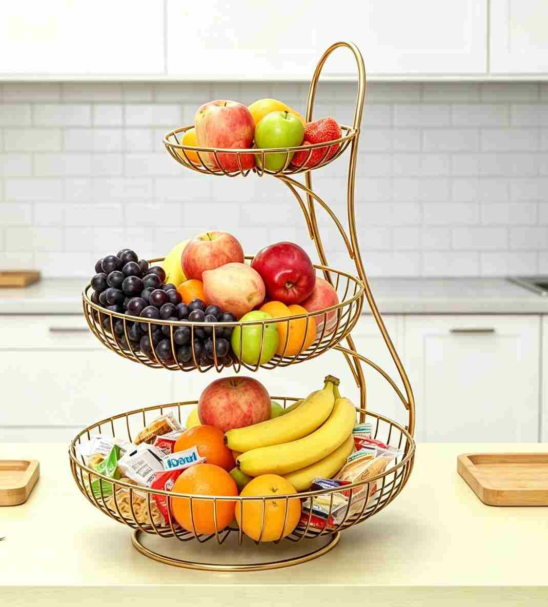 Трехслойная металлическая подставка для фруктов, полая корзина для хранения ягодных закусок