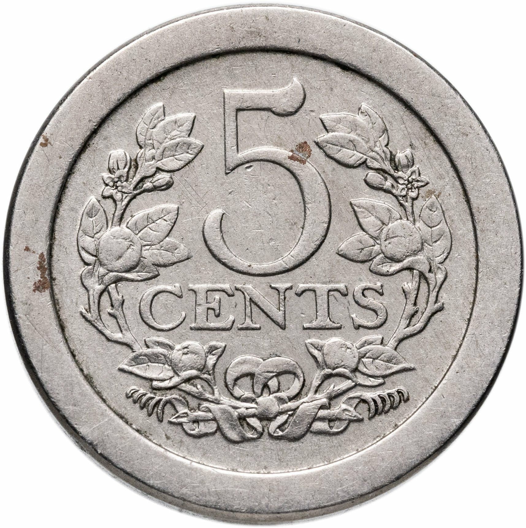 Нидерланды 5 центов cents 1907, Мельхиор медь-никель, в сохранности XF-AU