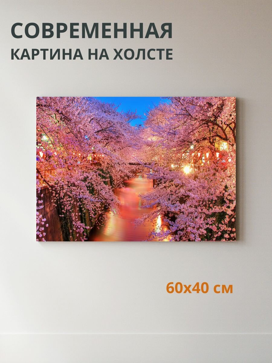 Картина на холсте Сакура в цвету 60x40 см
