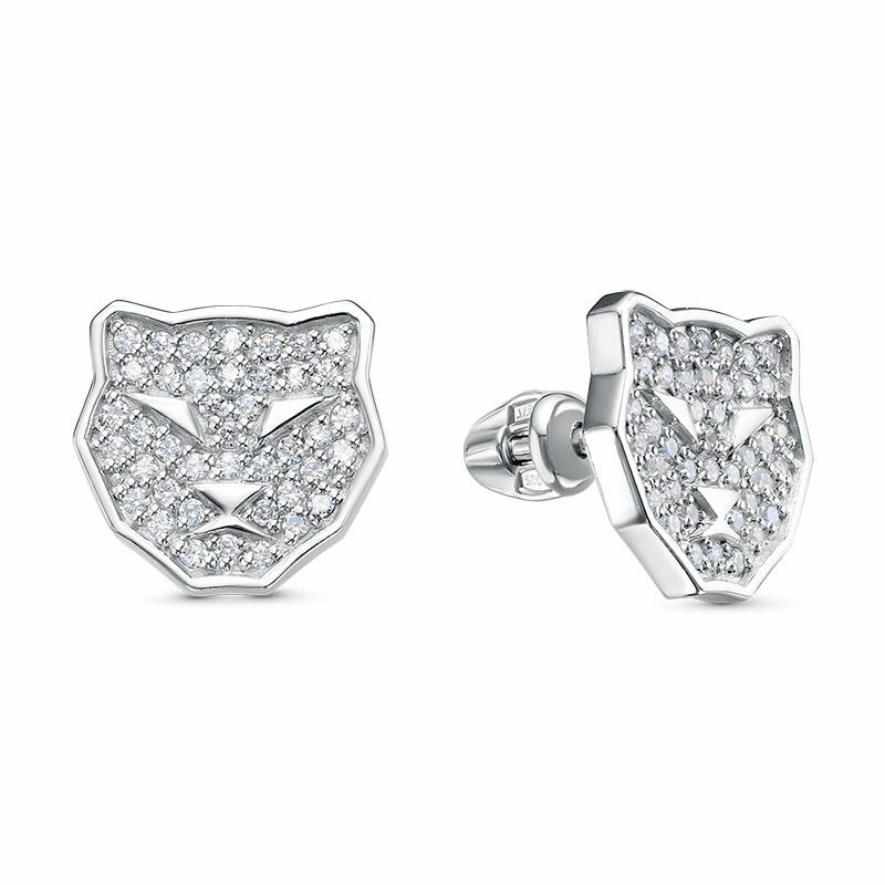 Серьги пусеты, серебро, 925 проба, родирование, фианит